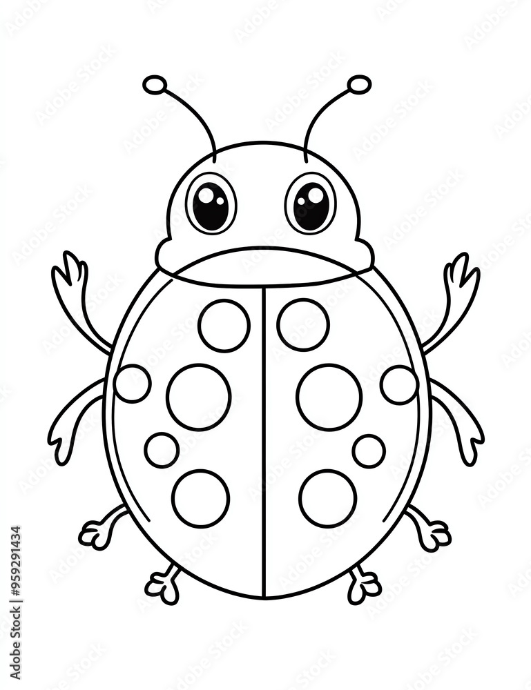 Cute cartoon ladybug coloring page for kids with a cute kawaii face ...