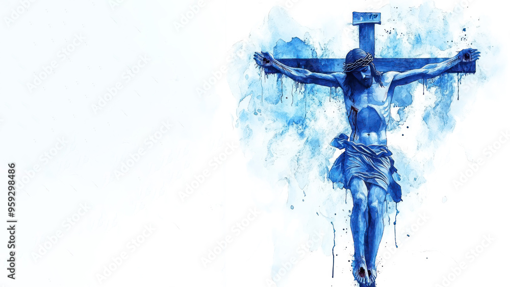 Blue watercolor painting of Crucifixion of Jesus Christ Stock ...