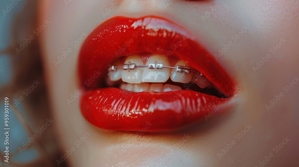 Perfect smile: orthodontic bracket or brace, highlighting dental ...