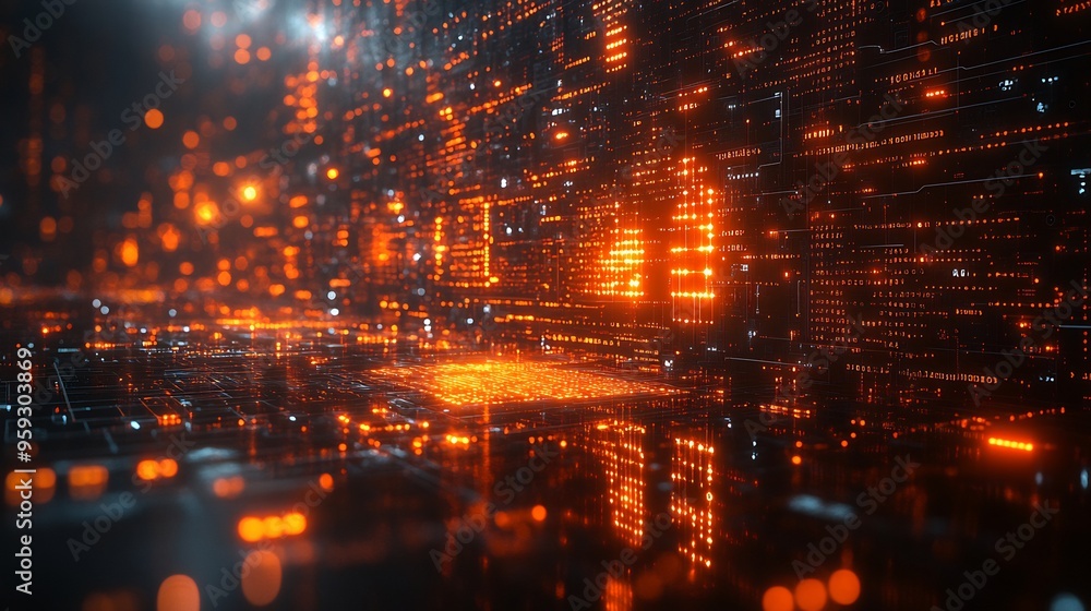 Quantum computing future depicted abstract visuals of quantum bits circuits and futuristic code ...