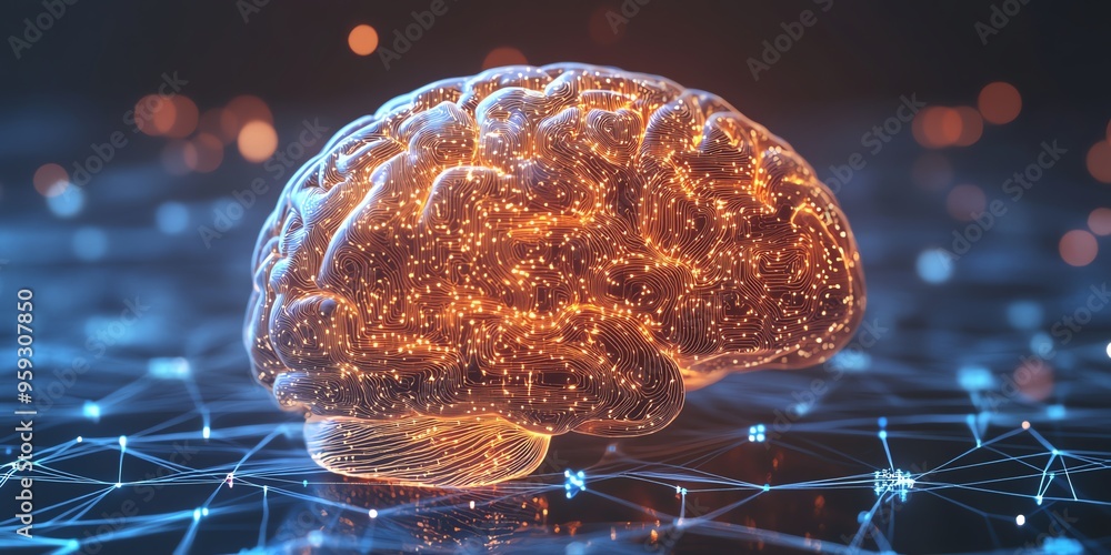 A human brain visualized alongside an AI-powered neural network ...