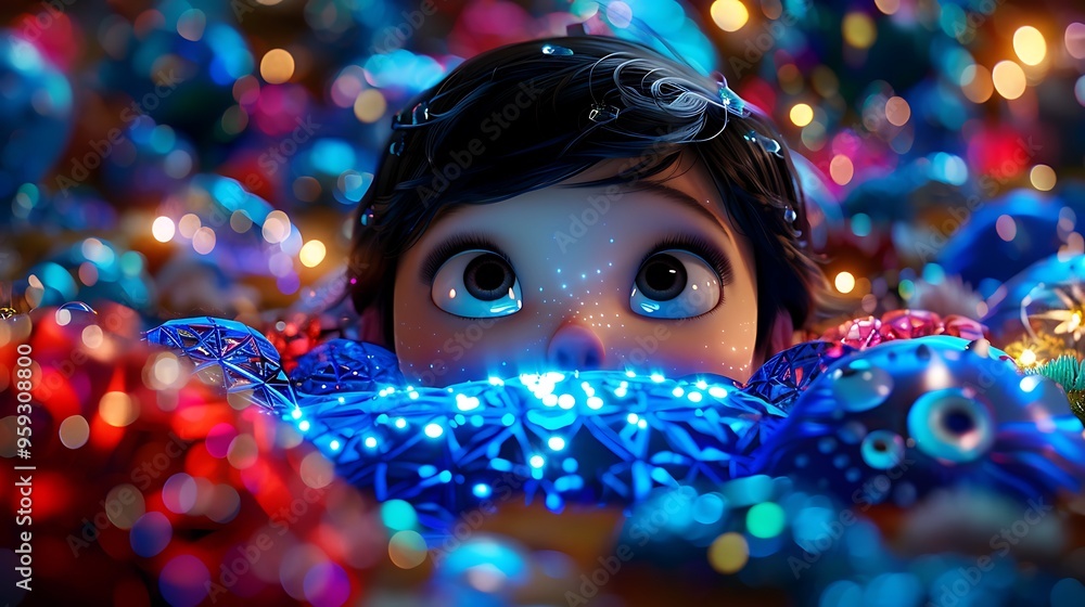 Childlike sense of wonder a figure peers through a kaleidoscope of ...