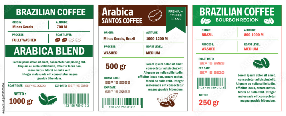 Vetor de n illustration of coffee labels template, showcasing Robusta ...