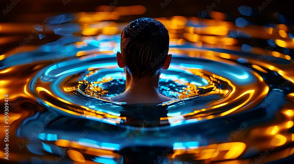 Deep introspection a figure gazes into a deep still pool their ...