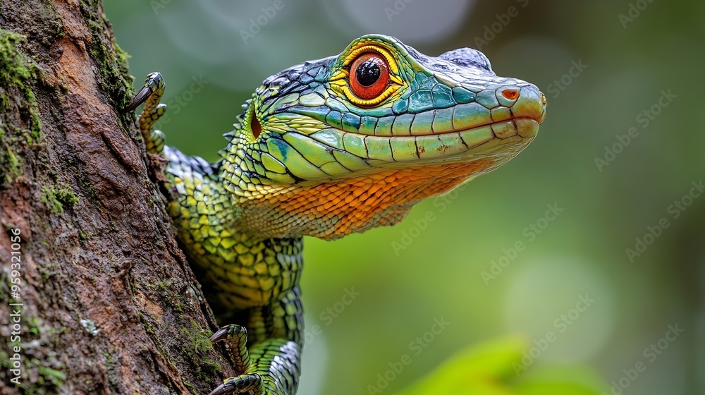 Guyana Caiman lizard with open muzzle in the nature forest habitat ...