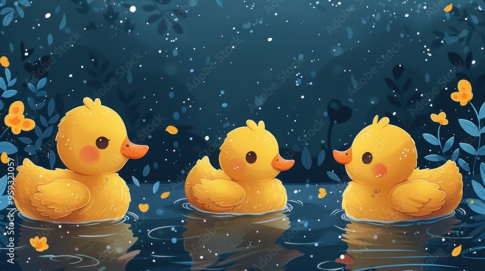Cute Happy Ducks Seamless Pattern Wallpaper - Vector Hand Drawn Doodle ...