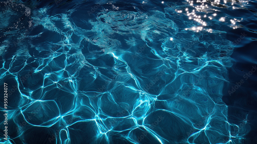 dark blue aqua water sea pool ocean surface with ripples water caustics ...