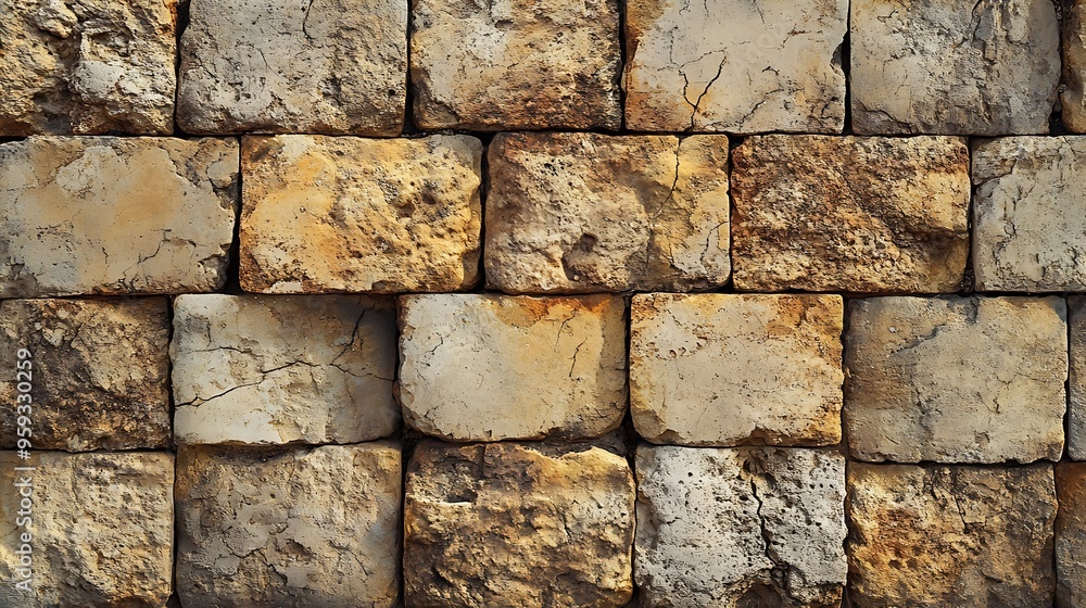 Processed collage of old ancient sand block wall texture in daylight ...