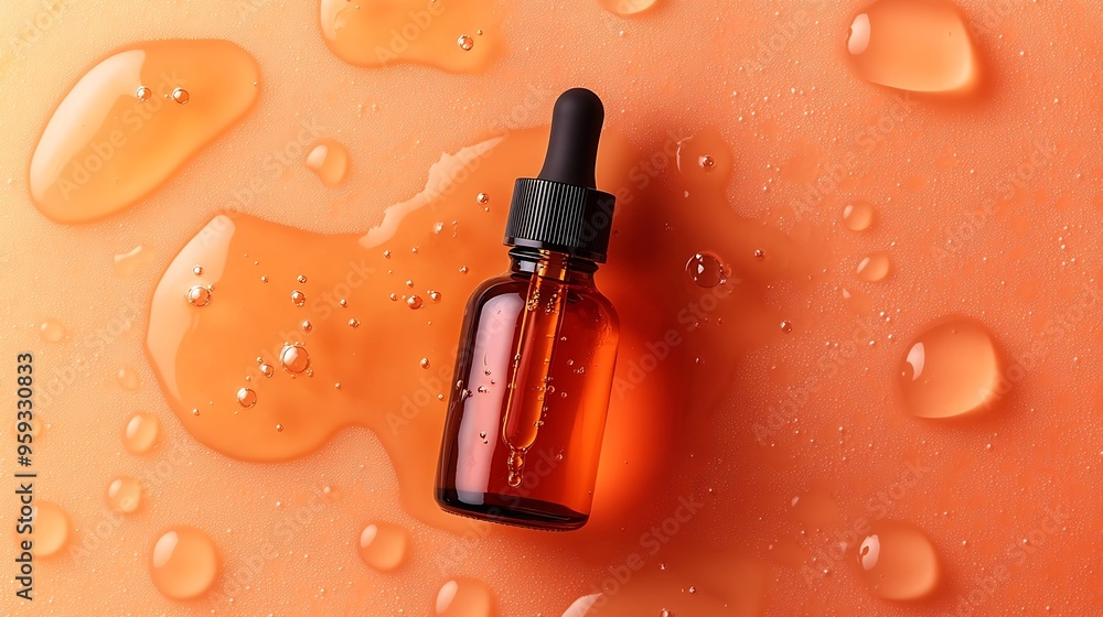 Liquid serum and dropper on an orange peach background top view Serum ...