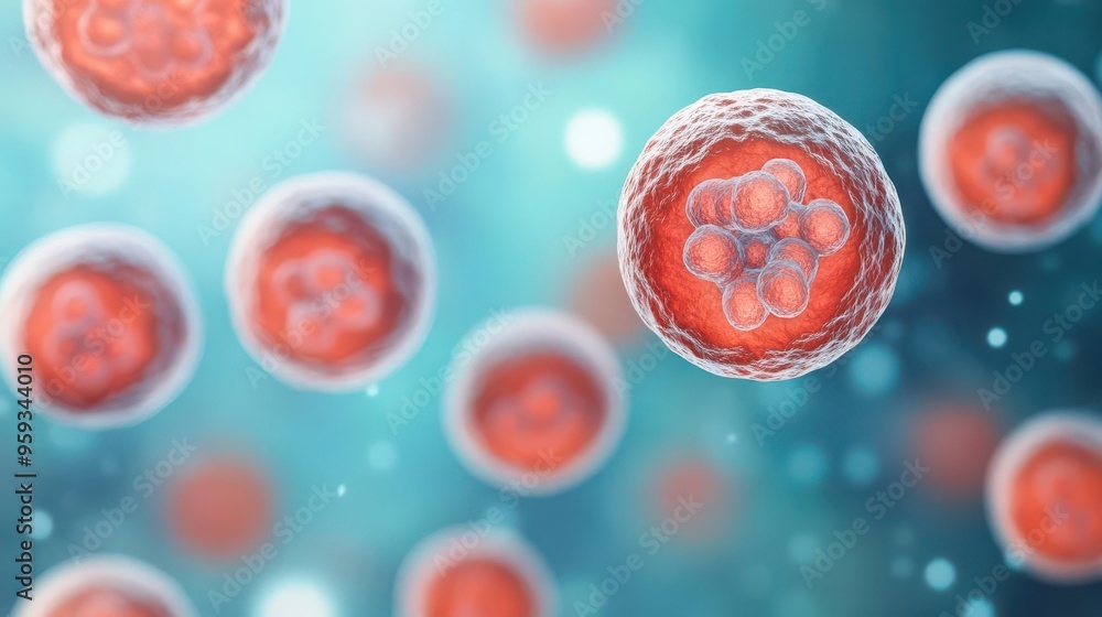 3D illustration of embryonic cells during the early stages of division ...