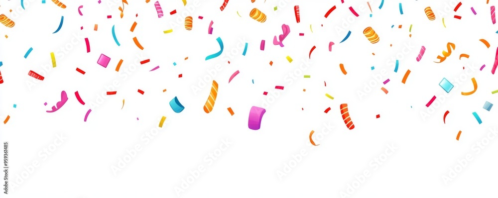 White Background with Colorful Confetti and Ribbons Along Bottom Edge ...