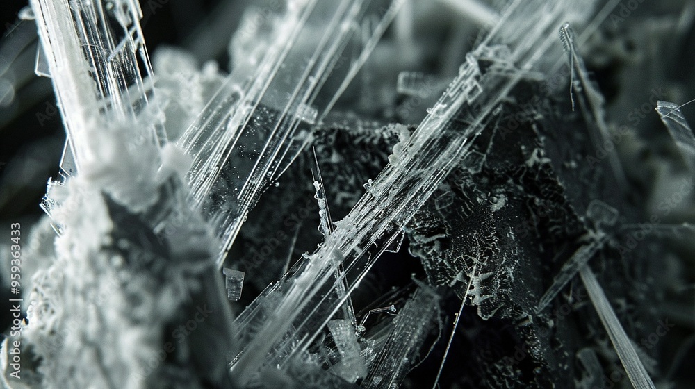 Close-Up of Asbestos Chrysotile Fibers Under Microscope: Detailed ...