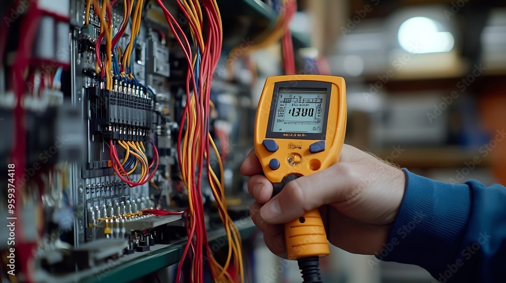 Electricity and electrical maintenance service Engineer hand holding AC ...