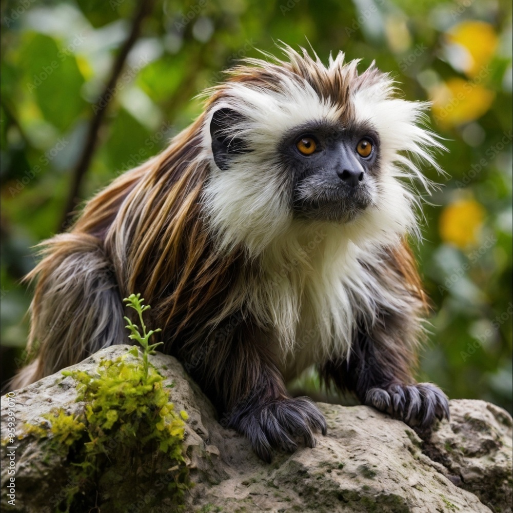 Beautiful Tamarin Monkey sitting on the rock in the forest HD wallpaper ...