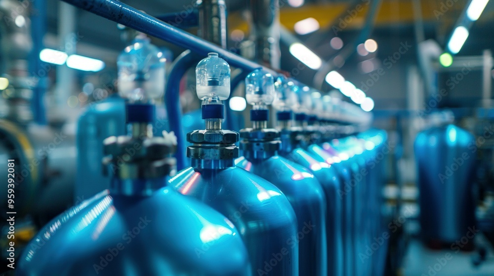 Blue Oxygen Tanks for Industry: Compressed Gas in an Oxygen Cylinder ...