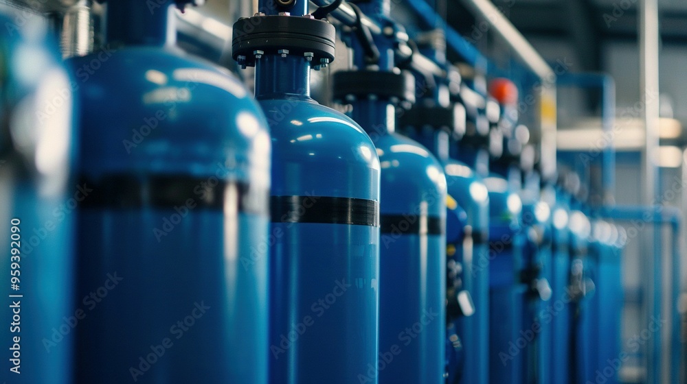 Blue Oxygen Tanks for Industry: Compressed Gas in an Oxygen Cylinder ...
