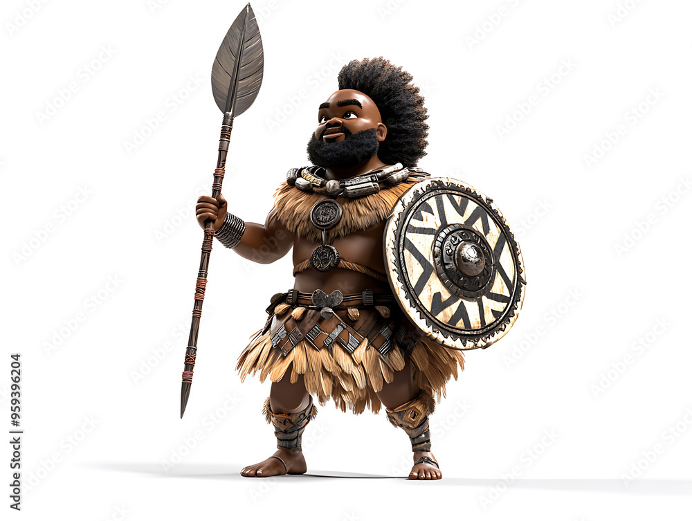 the South African Zulu warrior Shaka, holding a spear and shield, with ...