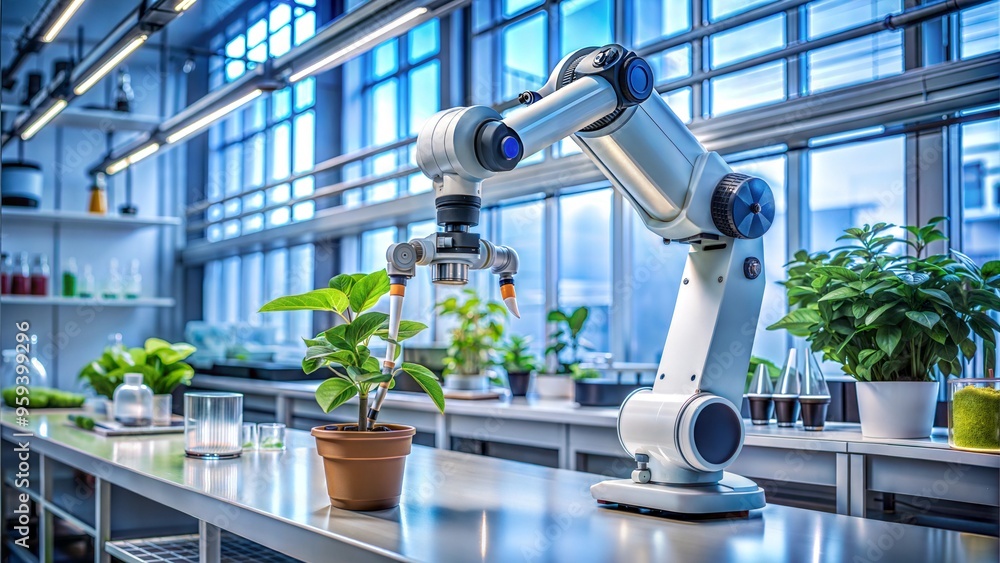 AI-powered robotic arm conducting experiments in a cutting-edge ...
