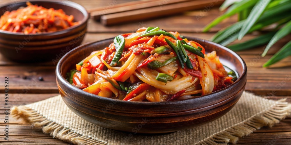 Traditional Korean fermented dish made of seasoned vegetables, Kimchi ...