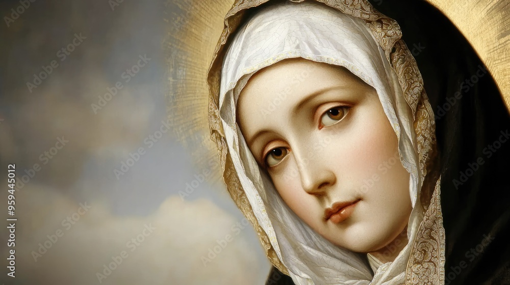 Sacred icon: Portrait of St. Mary capturing the divine serenity and ...