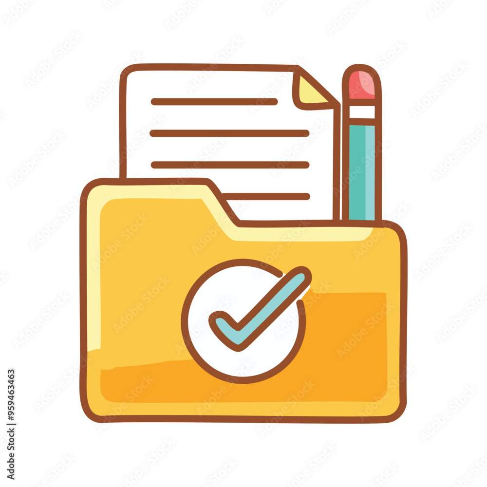 Folder check mark. A yellow folder with a check mark, symbolizing ...