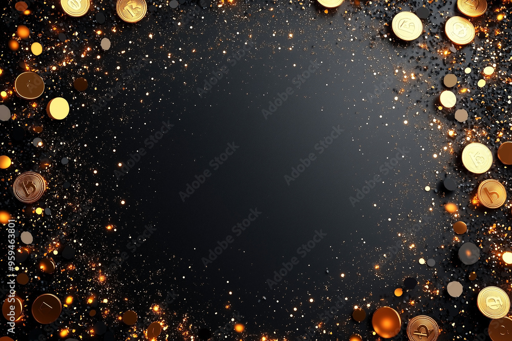 Abstract Background of Shimmering Gold Lights on black background with ...