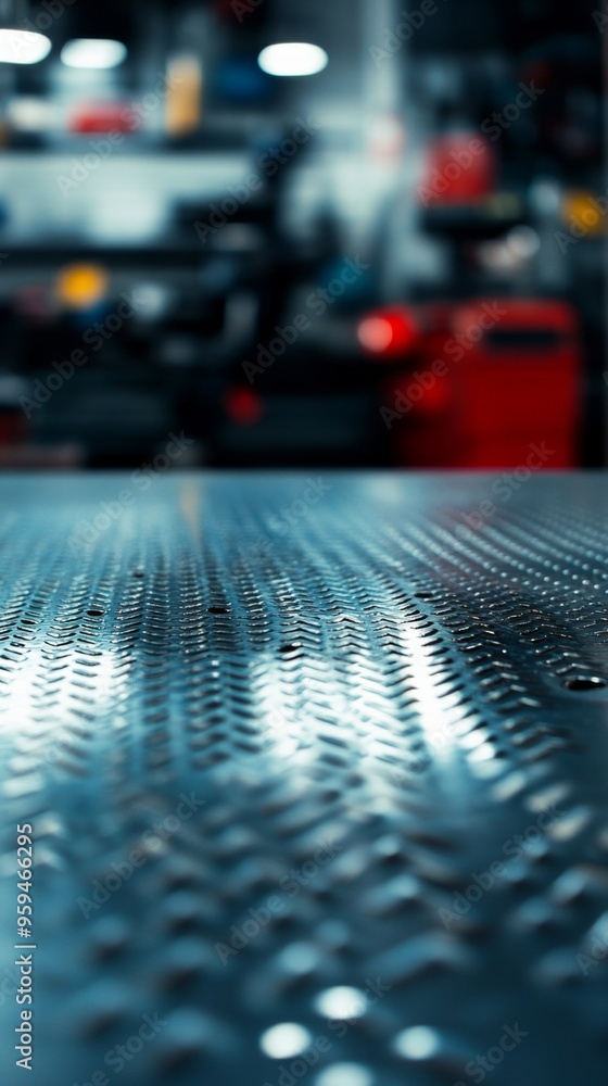 Abstract Automotive Workspace: Blurred Tools and Parts on Metal Table ...