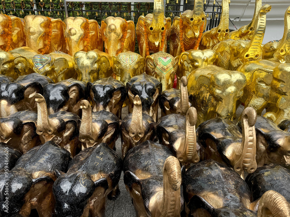 Statue replica of elephants at Erawan Shrine, elephant is a holy ...