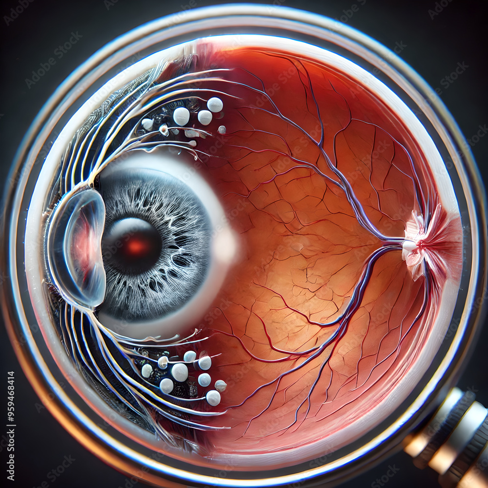 Eye anatomy: 3D image of a retinal examination using an ophthalmoscope ...