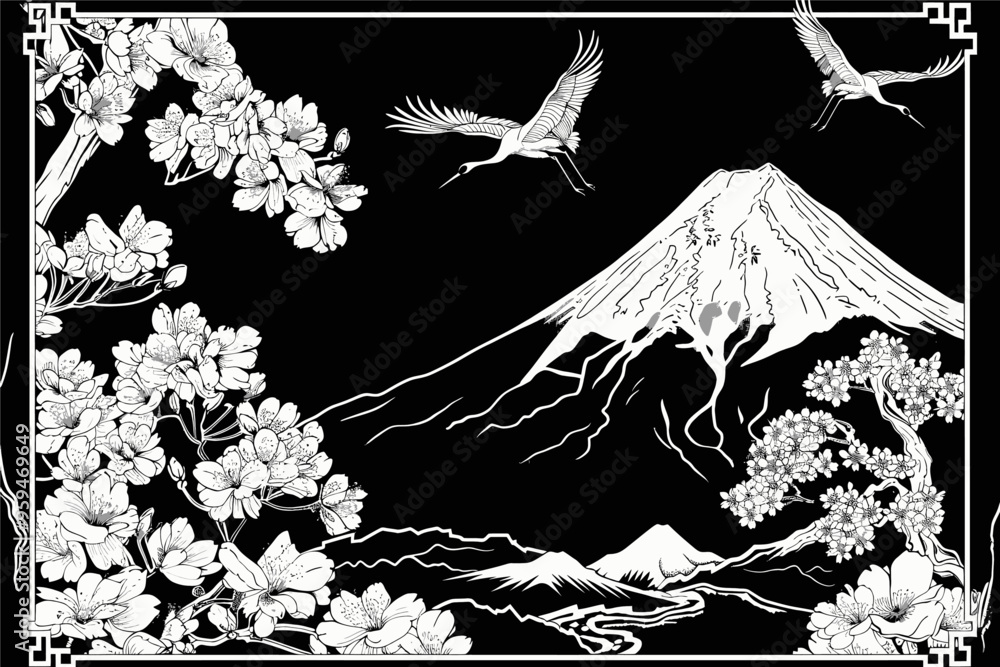 Mount Fuji: A Japanese Icon in Black and White Stock Vector | Adobe Stock