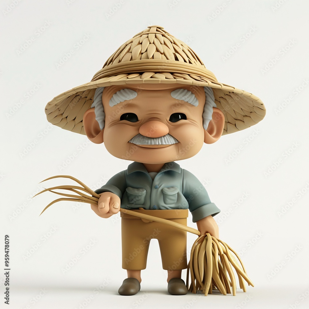 07252009 07. Adorable clay elderly farmer with straw hat harvesting ...