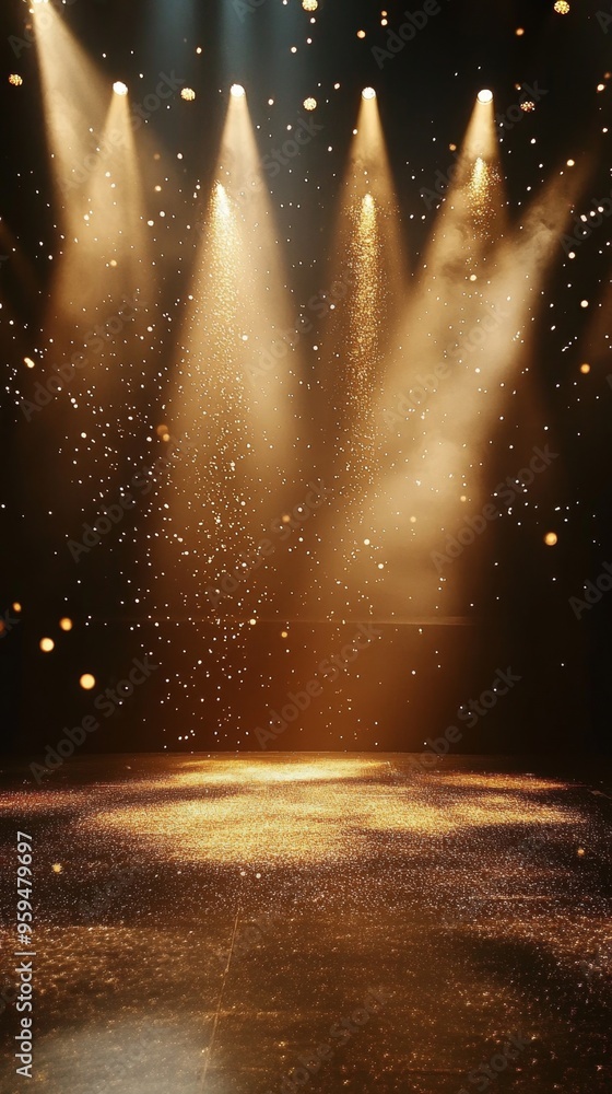 Glittering Golden Stage Curtain Rises: Abstract Luxury Opening Ceremony ...