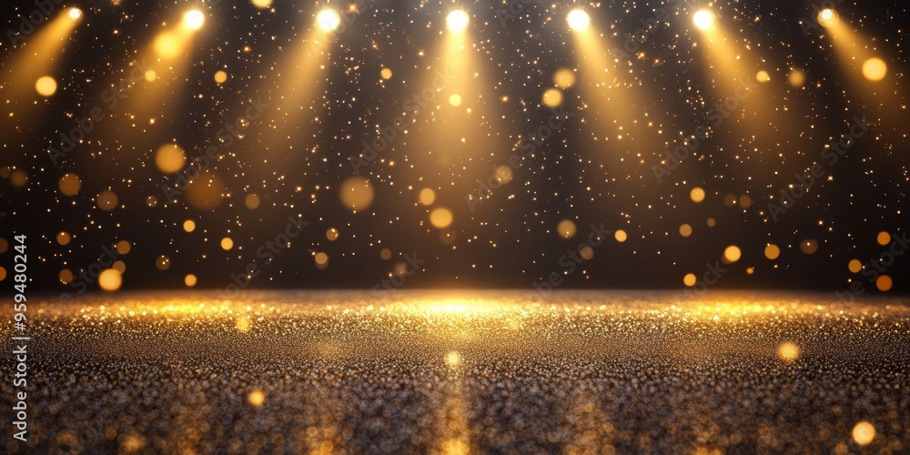 Glittering Golden Stage Curtain Rises: Abstract Luxury Opening Ceremony ...