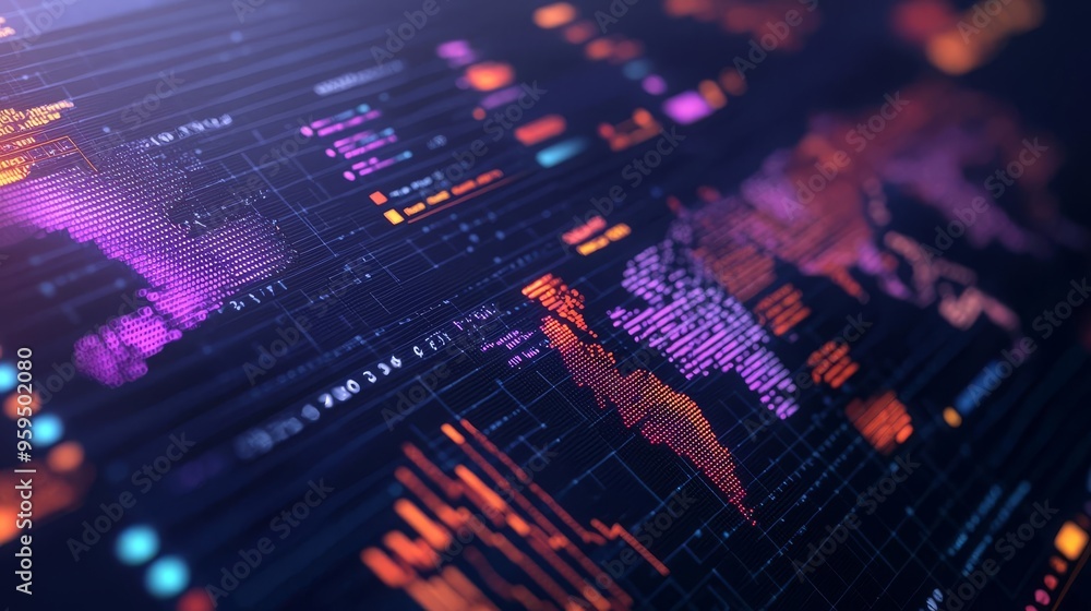 3D visualization of a global e-commerce dashboard with multiple data ...
