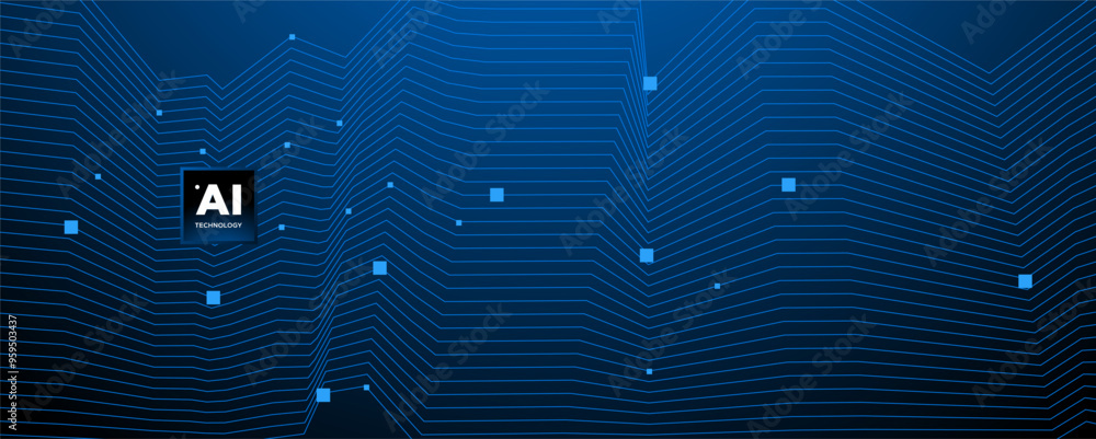 Abstract AI circuit board background. Technology connected blue lines ...