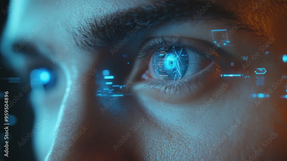 Illustration of Face ID or futuristic identity identification, security ...