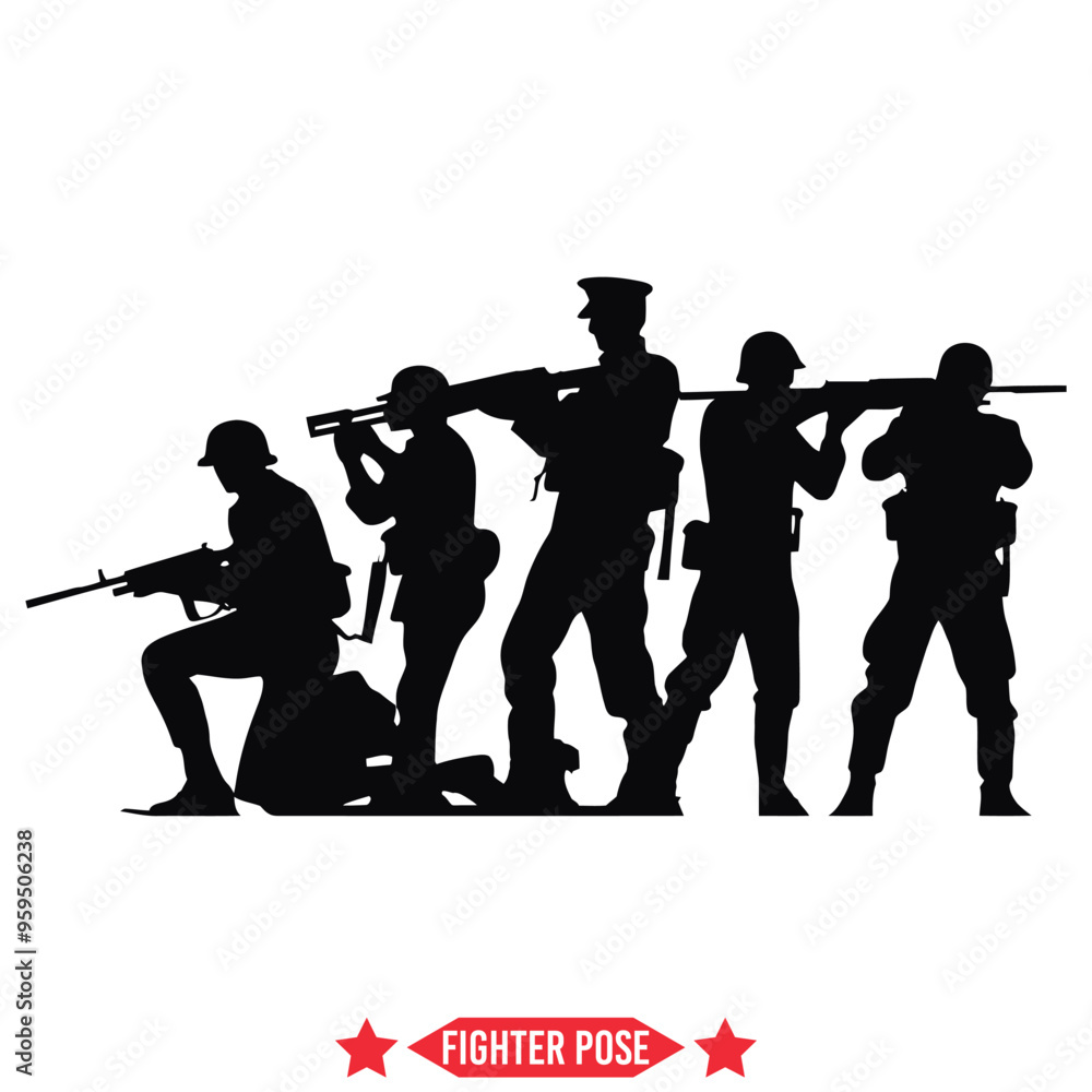 Dynamic Fighter Pose Silhouette Collection Ready to Use Vector Graphics ...