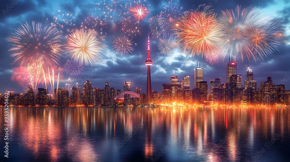 Mesmerizing display of colorful fireworks lighting up the vibrant city ...