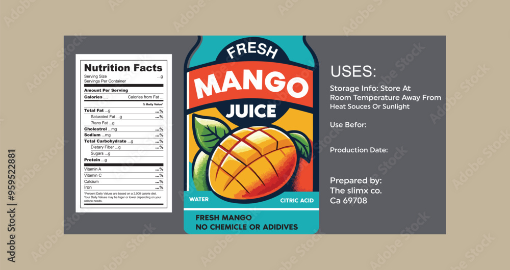 Ripe Mango Juice label design print ready, juice label, packaging ...