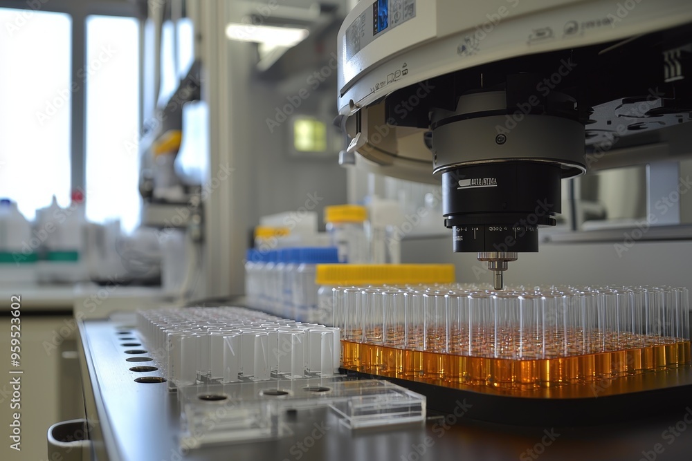 Biotechnology lab equipped with robotic systems for drug discovery and ...