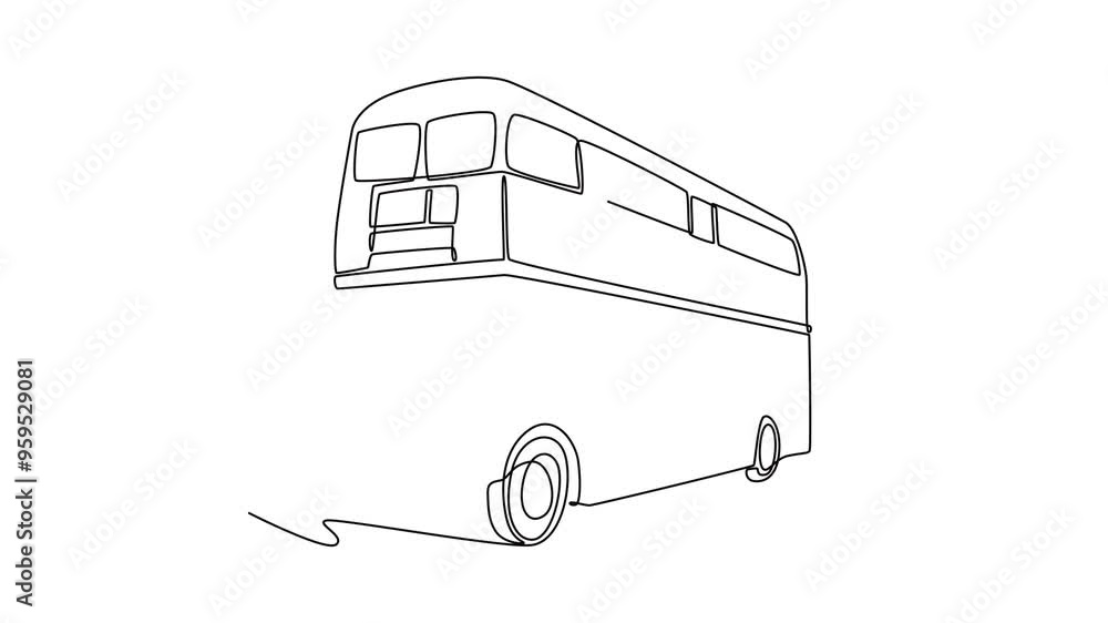 One continuous line drawing of bus transportation concept. Full length ...