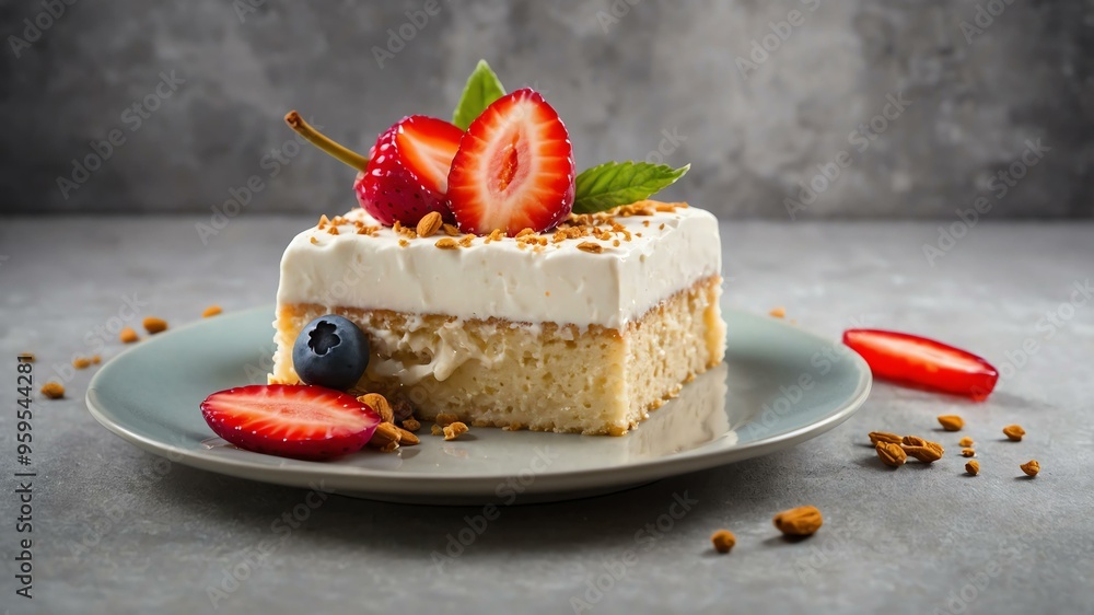 mexican desserts dish tres leches cake isolated on an aesthetic plating ...