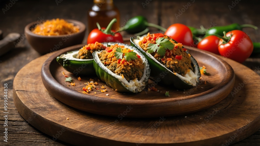 mexican appetizers dish chiles rellenos isolated on an aesthetic ...