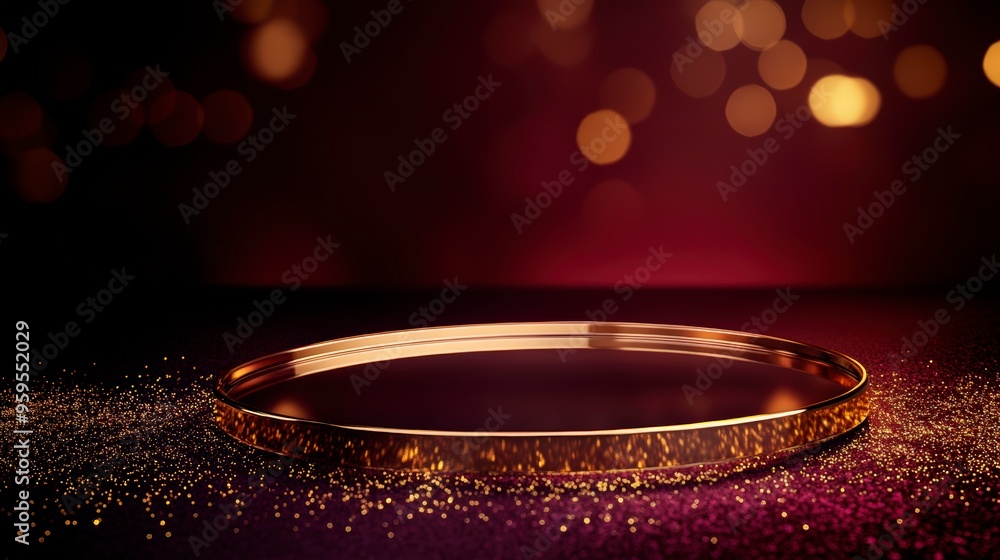 Gold-Rimmed Glass Platform With Dark Burgundy Background And Golden ...
