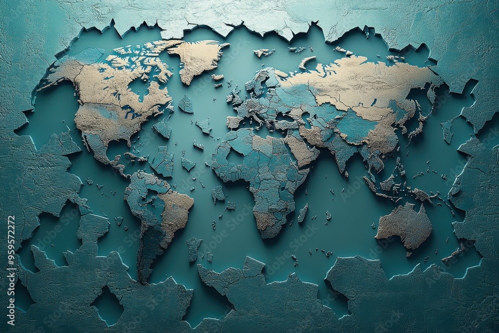 A fragmented world map slowly coming together with the United States at ...