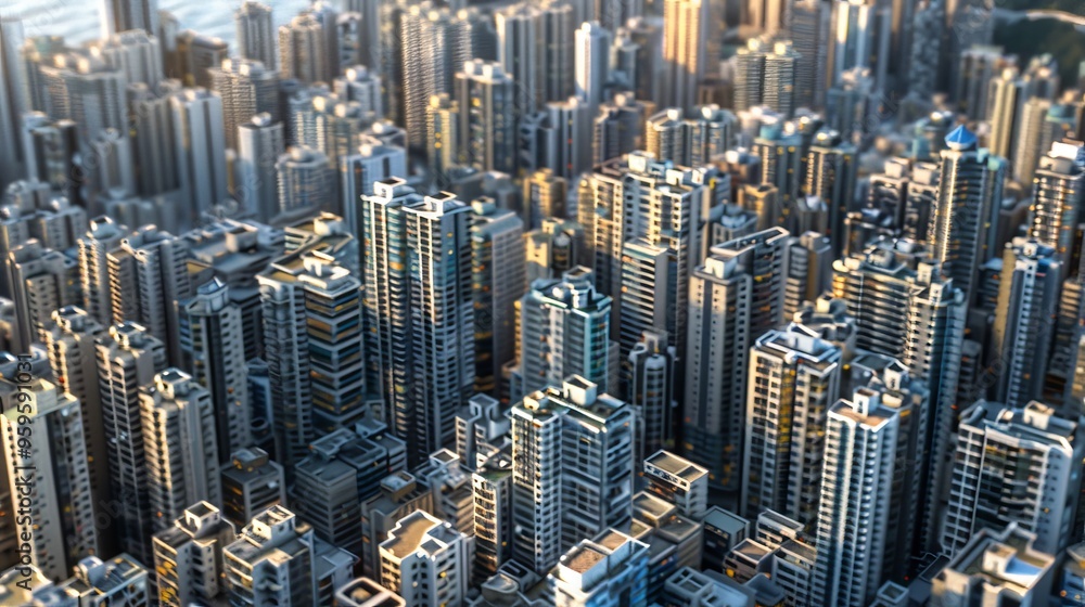 city high-rise buildings, skyscrapers, horizontal view angle, realism ...