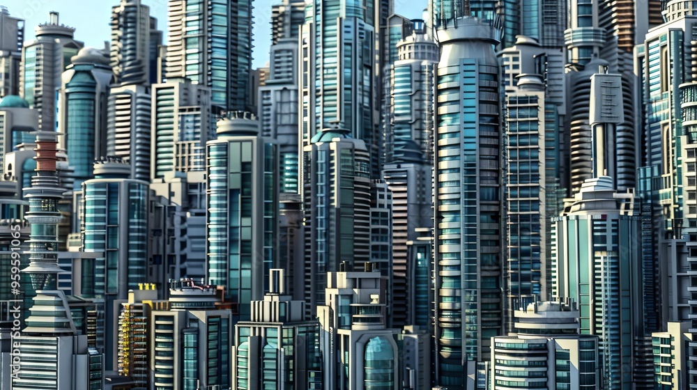 city high-rise buildings, skyscrapers, horizontal view angle, realism ...