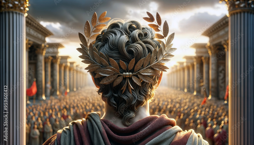 Fotografía Roman emperor with laurel wreath addressing a crowd in ...