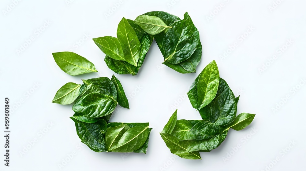 Green Recycling Symbol with Leaves: A classic recycling triangle symbol made of green leaves to ...