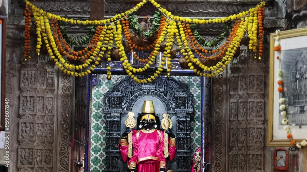 hindu deity Lord Jagannath statue at temple at day from flat angle ...